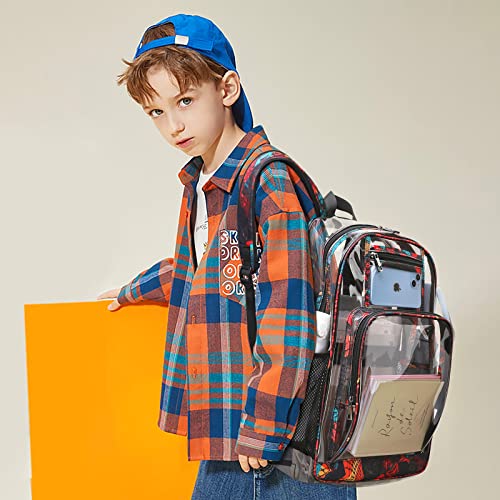 LISINUO Clear Backpack Heavy Duty Kids Backpacks for Boys Clear Bookbag Stadium Approved Transparent Bags (Black)