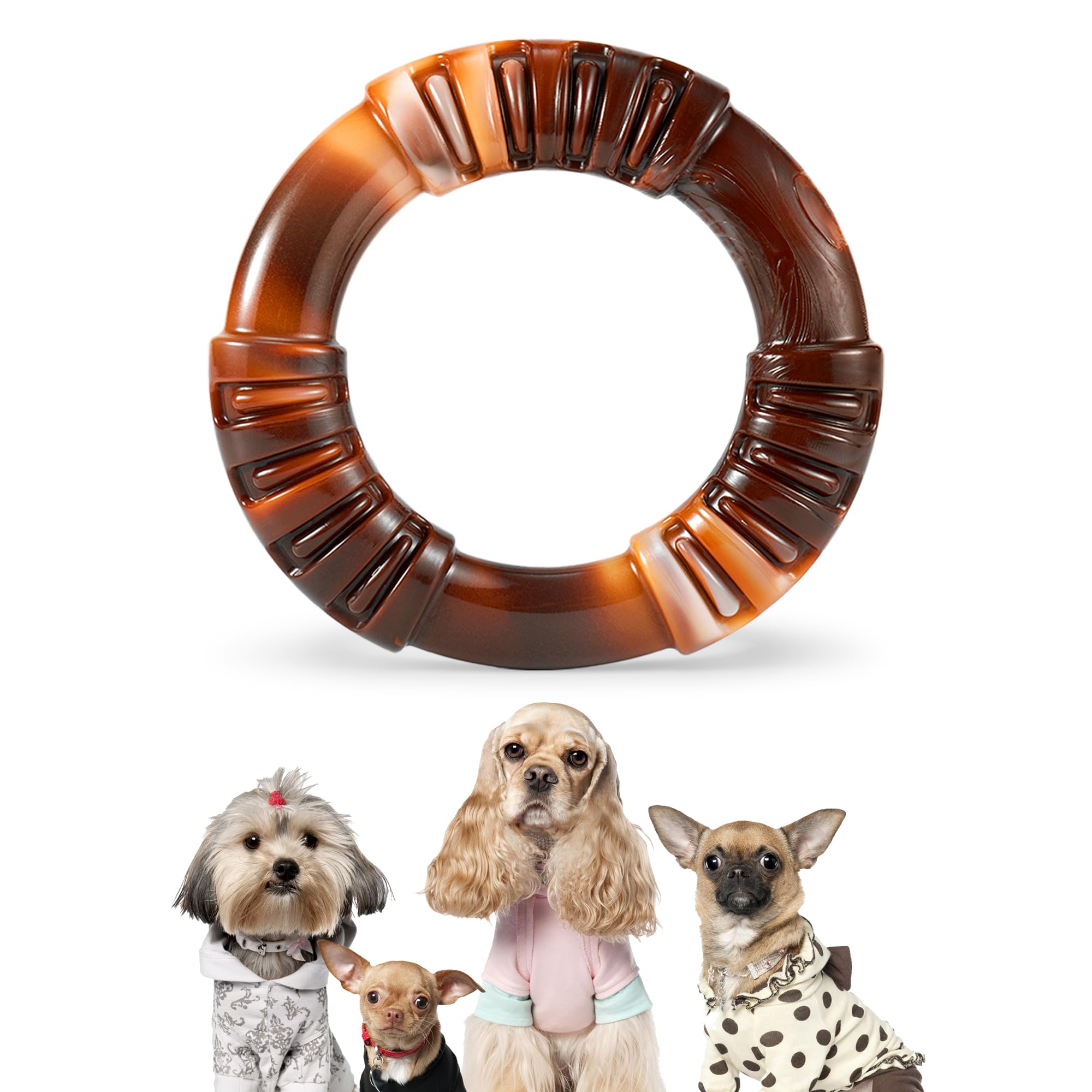 Forfunyou Chew Toys for Aggressive Chewers, Indestructible Dog Toys for Large Dogs, Dog Toys for Medium Large Breed Dogs 1-Pack Bacon Flavored Tough Dog Bones Gift for Dogs(Round