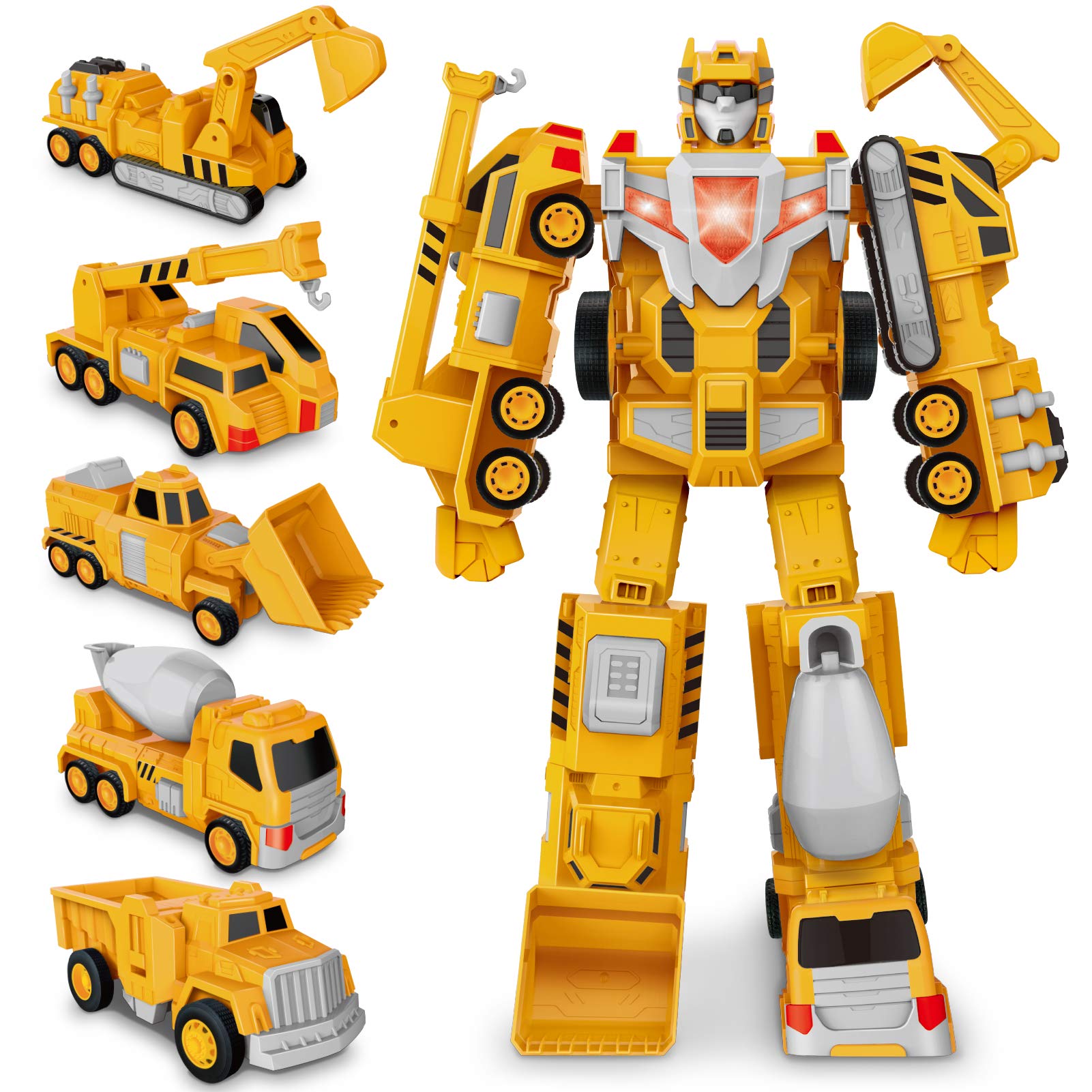Construction Toy Trucks for 3 4 5 6 Year Old Toddler Boy Kids, Magnetic Assemble Transform Robot Play Vehicles, 15.7 inch Action Figure, Pull Back Dump Cars Birthday Gift
