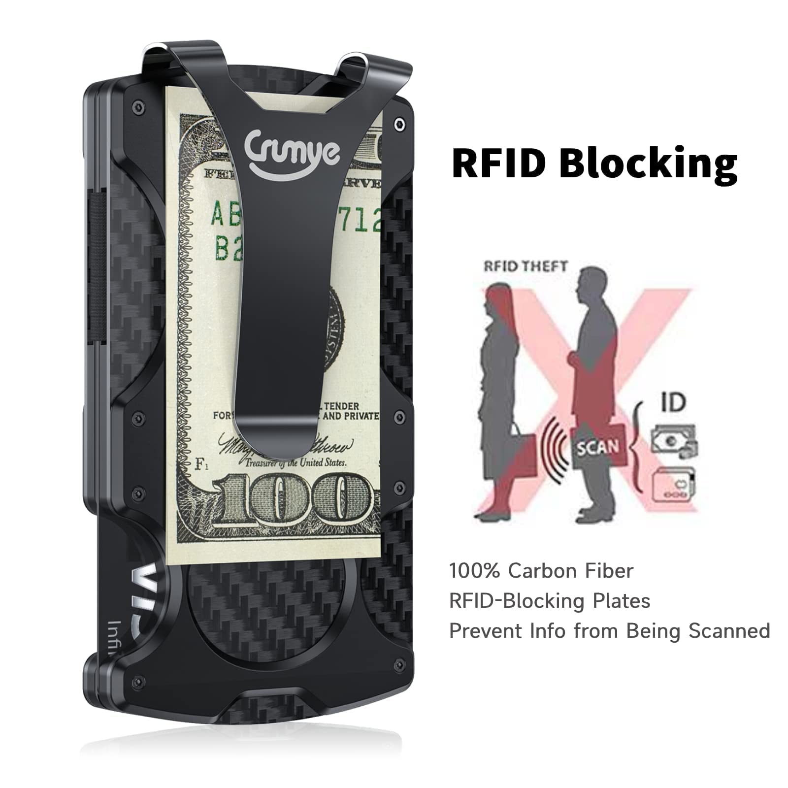 Crumye Metal Wallet,wallet Clip,Tactical Wallet, Carbon Fiber Wallet, Money Clip, RFID Blocking Technology, Holds up to 20 Cards & 10 Bills (Black)