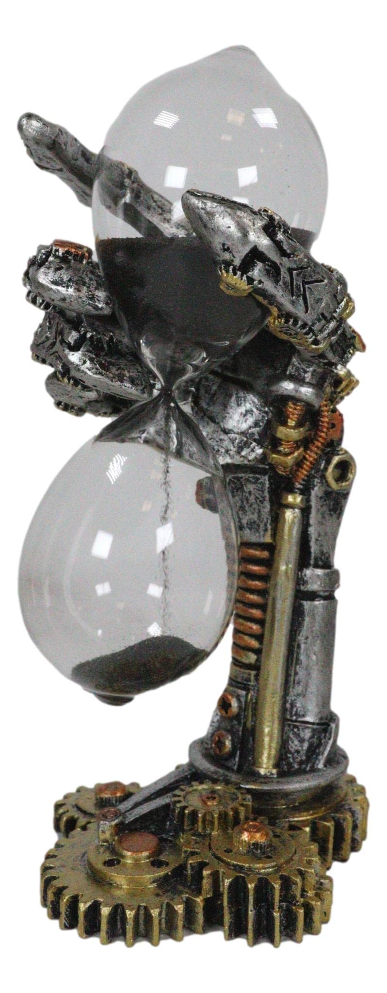 Ebros Gift Chronos Eternity Time Warp Machine Steampunk Robotic Cyborg Hand Gearwork Clockwork Sand Timer with Black Sands Figurine Victorian Industrial Sci Fi Sandtimer Accent Decor