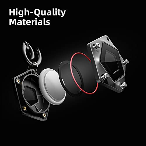 Jeanue-Compatible Apple Airtag Holder Keychain Case Waterproof, Heavy Duty Air Tags Tracker Cover with Strap Carabiner Key Ring Black 4 Pack