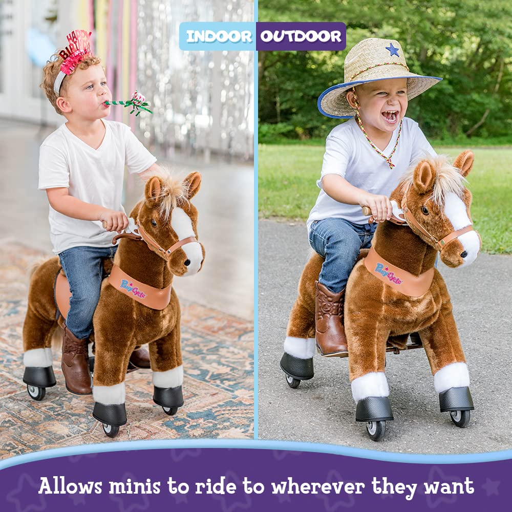 PonyCycle Riding Horse Toy with Brake, Sound Mechanical Pony Classic Model U Brown Giddy up Pony Plush Walking Animal Size 3 for Age 3-5 Years - Ux324