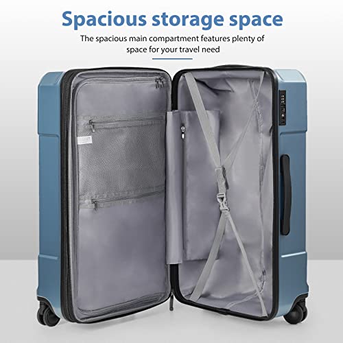 Coolife Luggage 2 Piece Luggage Set Carry On Spinner Suitcase Set with Pocket Compartment Weekend Bag Hardside Trunk (green_zipper type, 2-piece Set)