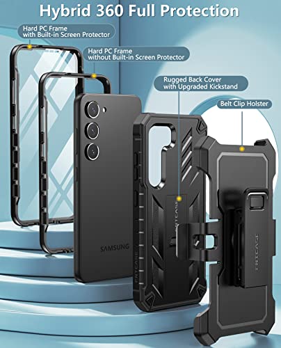 FNTCASE for Samsung Galaxy S23-Plus Case: Heavy Duty Rugged Shockproof Protective Cover with Belt-Clip Holster & Kickstand | Military Grade Protection Durable Phone Case for Galaxy S23 Plus Black
