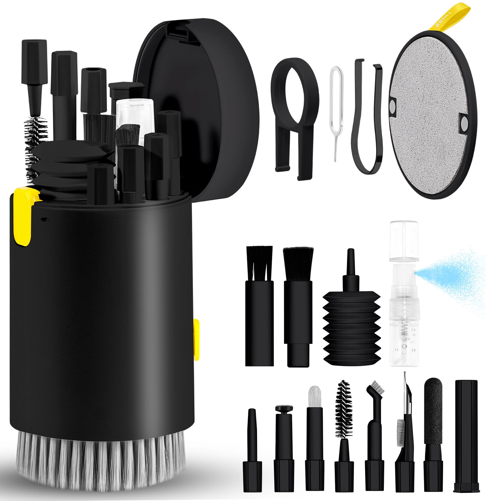 Computer Keyboard Cleaner Kit, Laptop Screen Cleaning Spray for iPhone AirPods Cell Phone MacBook iPad Pro, 20-in-1 Electronic Clean Brush Tool for Earbuds iPod PC Monitor TV Earphone Camera - Black