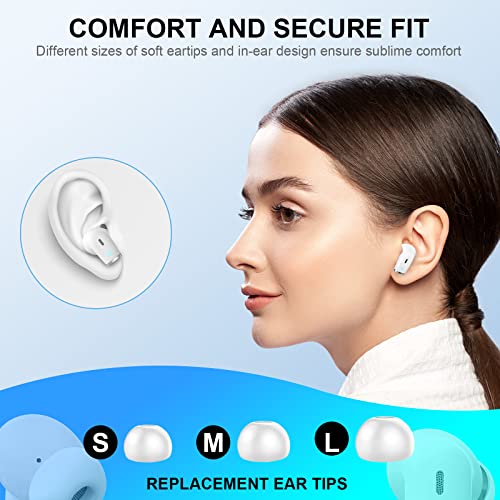 Wireless Earbud, Bluetooth 5.2 Headphones with LED Power Display, Bluetooth Earbud in Ear Noise Cancelling with Mic, Wireless Earphones with Deep Bass, IP7 Waterproof, 40H Playtime Ear Buds, White