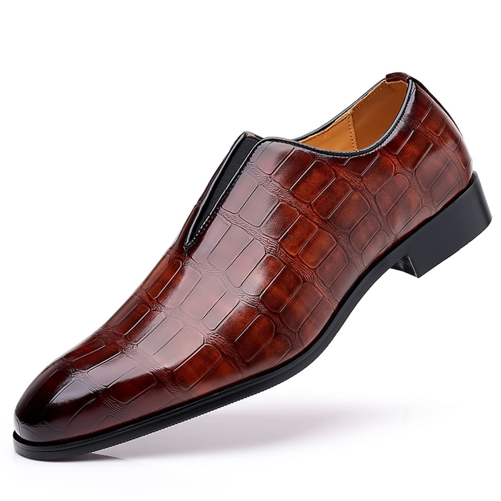 Classical Style Shoes for Men Slip On PU Leather Low Rubber Sole Block Heel Work Loafer Leather Shoes Men Brown