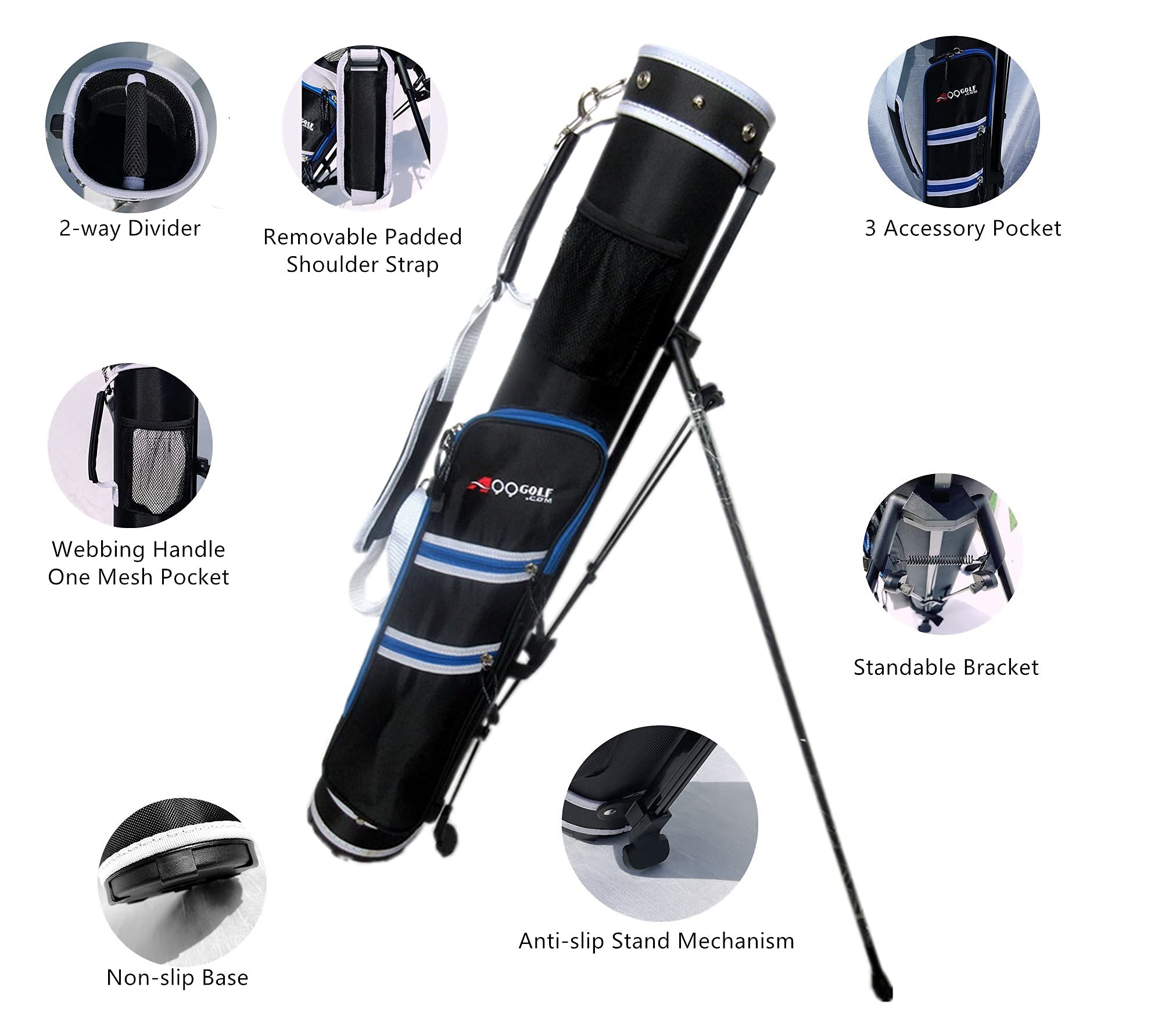 C9 A99 Golf Men's & Women's Practice Sunday Bag Range Pencil Carry Bag with Stand and Strap Golf Travel Bag Removable Top Black Great Gift for Golfer!