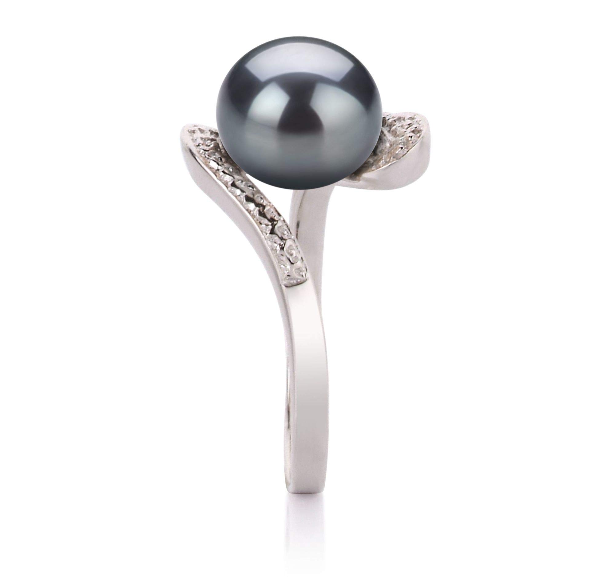 Chantel Black 9-10mm AA Quality Freshwater 925 Sterling Silver Cultured Pearl Ring For Women - Size-9