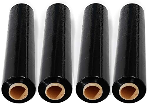 Direct Resources Stretch Wrap Industrial Strength 18 Inch Inch x 1000 Sq Ft - 80 Gauge Thick (20 Micron) Clear Cling Plastic Pallet Supplies | Durable Self - Adhering Packing Moving Packaging Shrink Film Rolls (Black, 4 Pack)