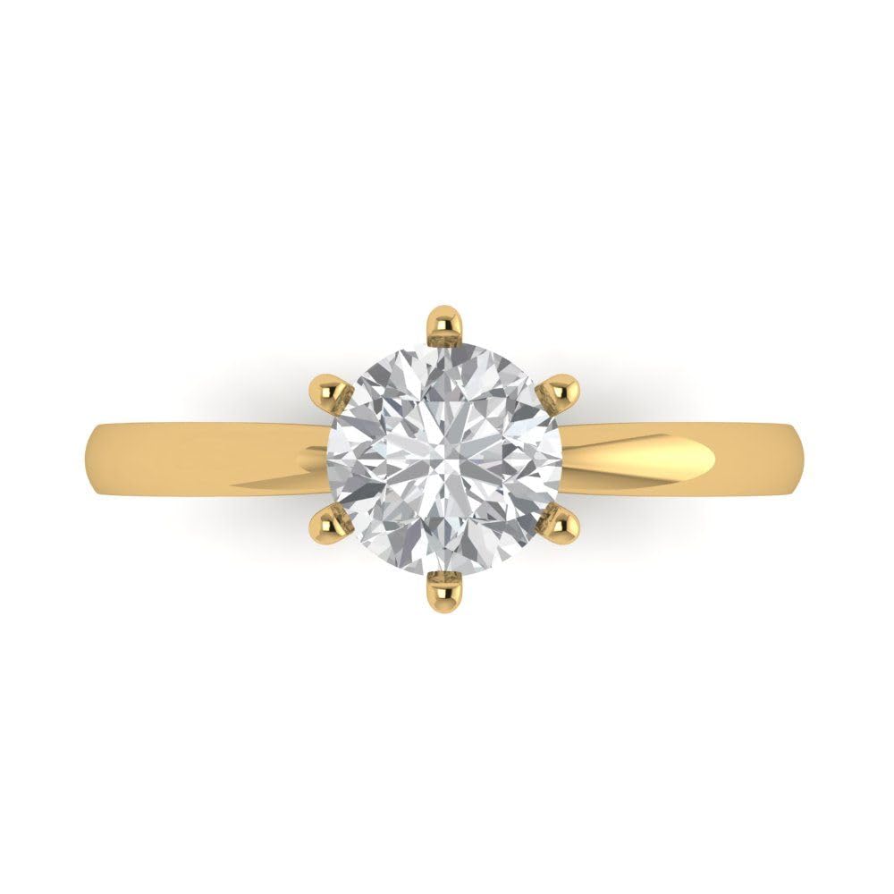 Clara Pucci 1.0 ct Round Cut Solitaire Genuine Moissanite Wedding Bridal Designer Anniversary Engagement Ring in 14k yellow Gold for Women
