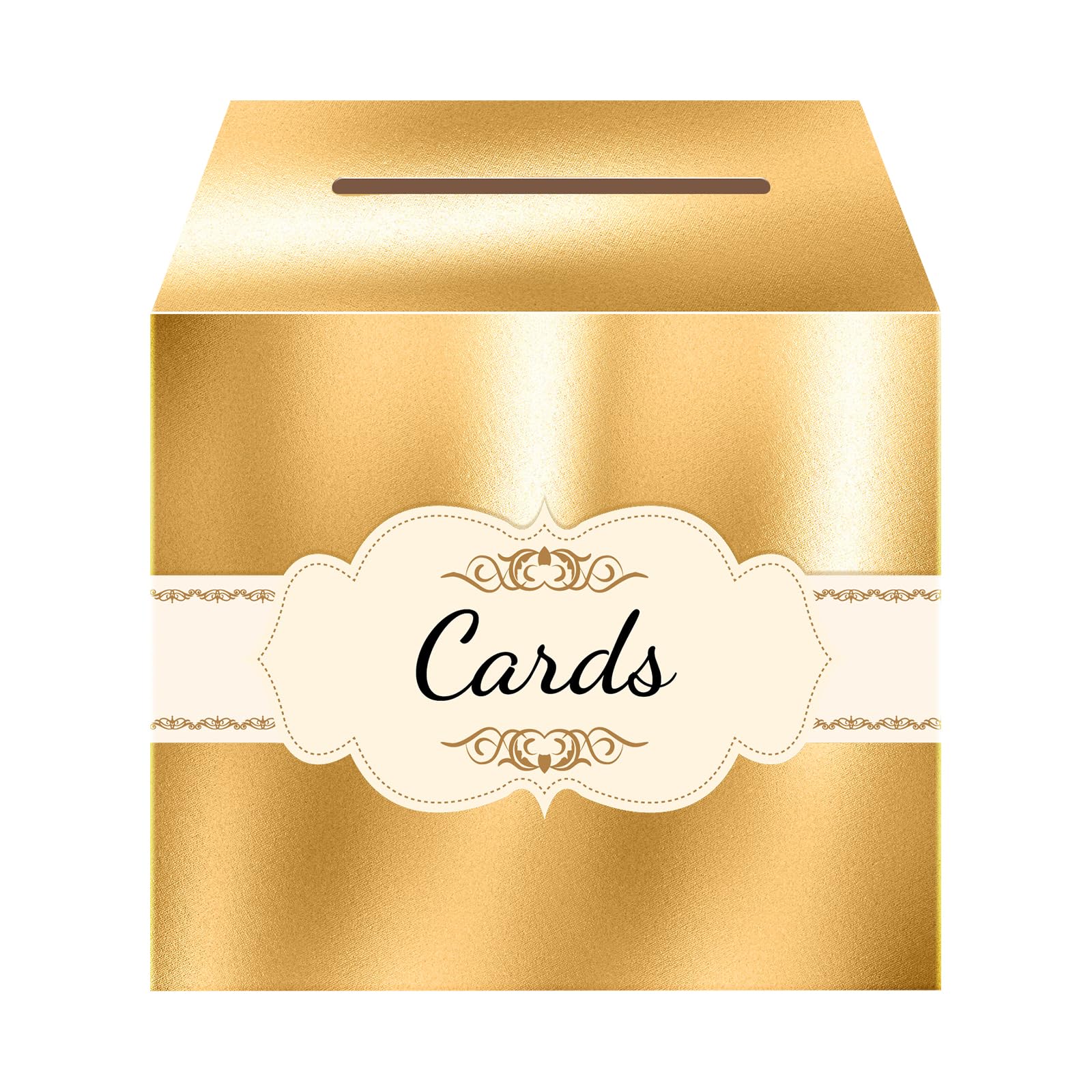JC HUMMINGBIRD Cards Ribbon Sign Gold Shiny Metallic 10β In. x 10β In. Foldable Box with Slit, Weddings, Birthday, Donations, Gift Cards, Celebratory Cards, Devotionals
