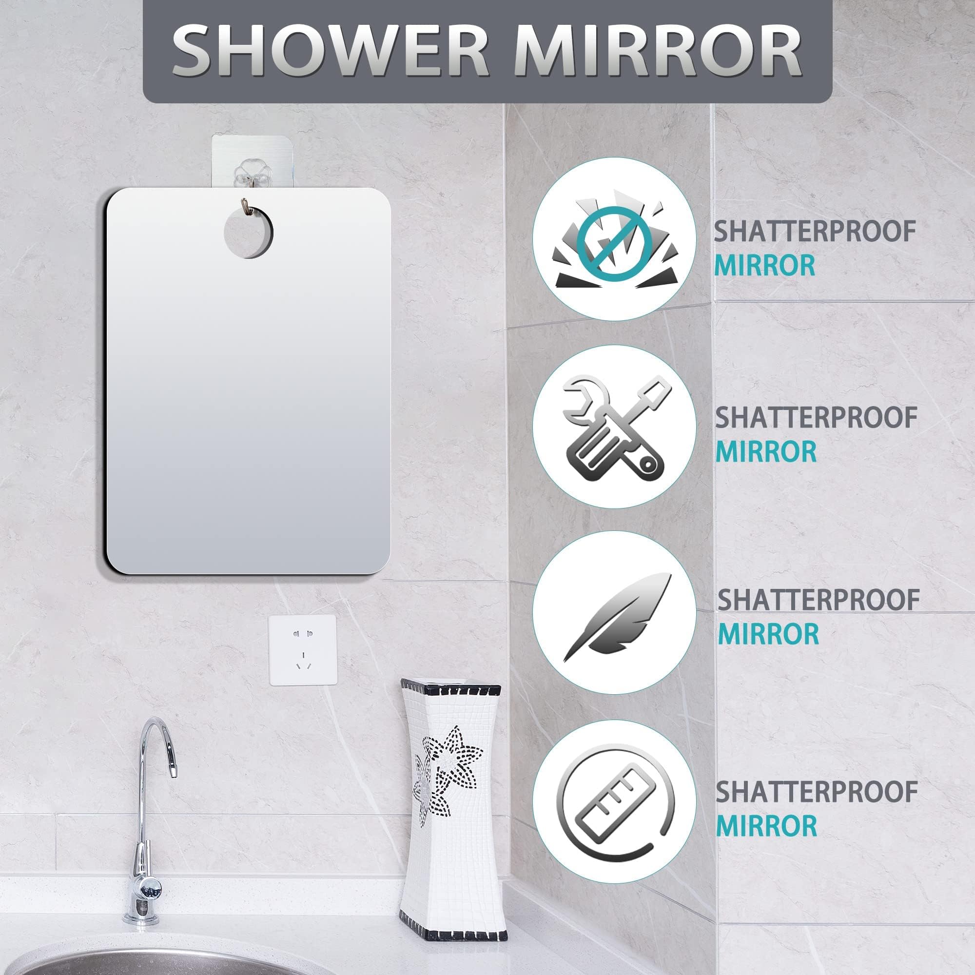 cyhqo 2 Packs Shatterproof Shower Mirror Fogless for Shaving Cheap,Medium 8 "x6 Hanging Handheld Small Mirror,Camping Trip Mirror,Cosmetic Plastic,Bathroom Wall Hanging Fog Free Handheld