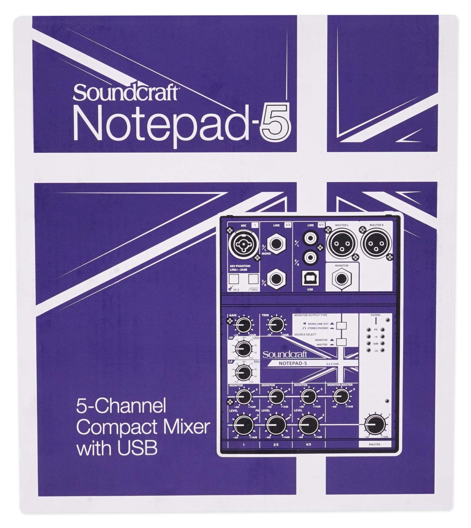 Soundcraft Notepad-5 Channel Podcast Mixer Podcasting Interface Bundle with Rockville PRO-M50 Studio Headphones, RMC-XLR Handheld Wired Mic and RTMS21 Desktop Tripod Mic Stand with Pop Filter