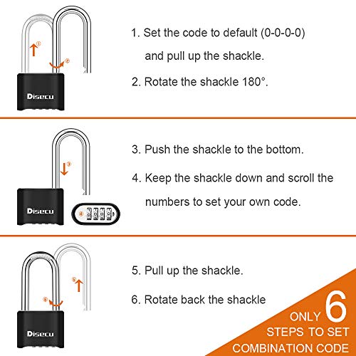 disecu 4 Digit Heavy Duty Combination Lock 2.5 Inch Long Shackle Outdoor Waterproof Padlock for School Gym Locker, Sports Locker, Hasp Storage, Fence, Gate, Case, Toolbox, Bike (Black)