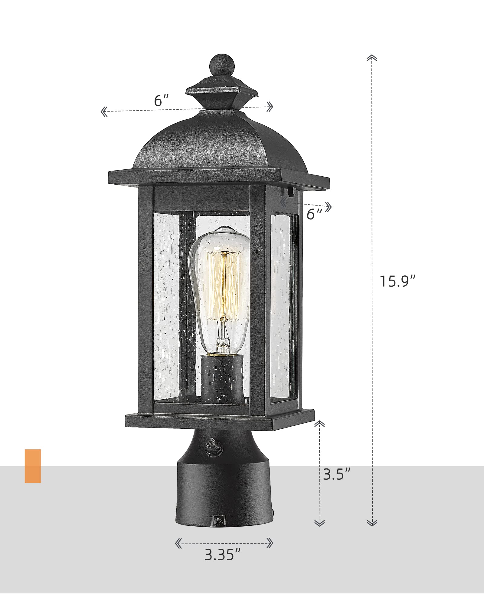 FEMILA Dusk to Dawn Outdoor Post Light, Waterproof Pole Lantern Light Fixture, Exterior Lamp Posts Outdoor Lighting for Garden Patio Yard Pathway Driveway, Clear Glass Panel, 4FD54P-PC BK