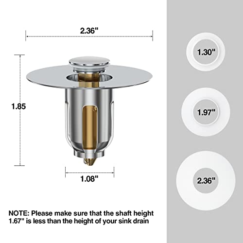 GOWIN Universal Bathroom Sink Stopper, Pop Up Sink Drain Plug for 1.02''-1.96'' Drain Holes,Bathroom Stainless Steel Sink Drain Filter with Basket (Chrome)