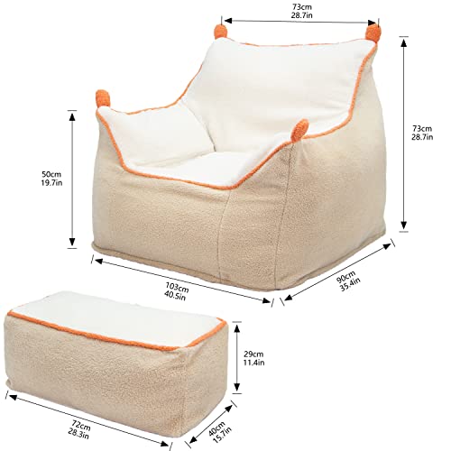 N&V Bean Bag Chair Giant High-Density Foam Filling Sofa with Foot Stool Includes Removable and Machine Washable Cover for Teens, Adults to Gaming, Reading, and Watching TV (Light Khaki)