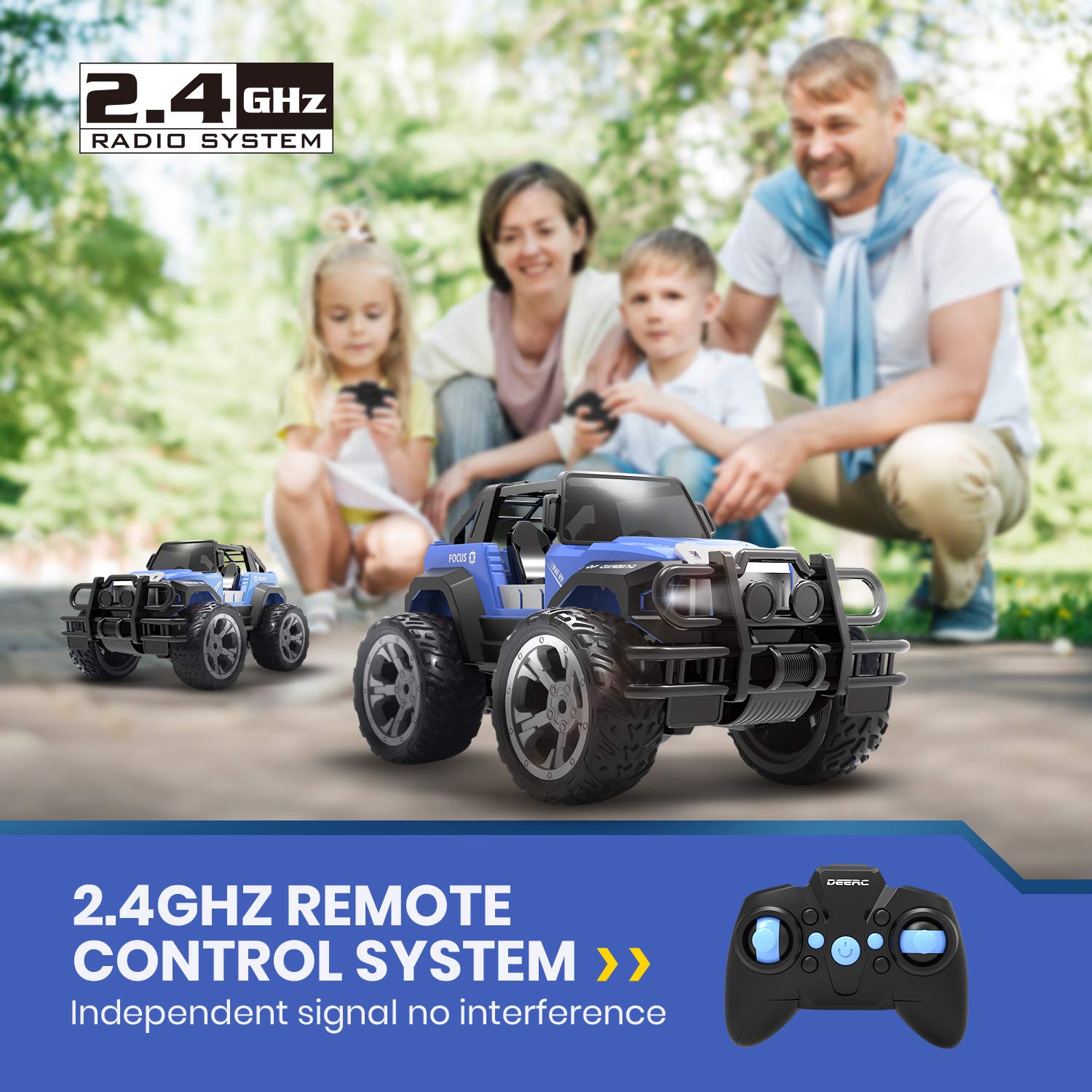 DEERC Remote Control Car, RC Stunt Car W/Lighting & Sound, 360° Rotation 4WD 2.4GHz All Terrain Monster Trucks, 2 Rechargeable Batteries 50 Min Play