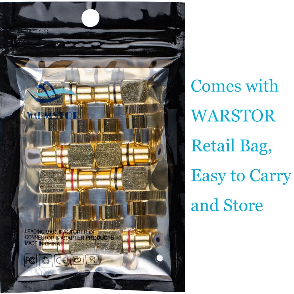 Warmstor RCA Right Angle Adapter, Gold-Plated 8-Pack 90 Degree Metal RCA Male to RCA Female Connector Adapter (4 Black + 4 Red)