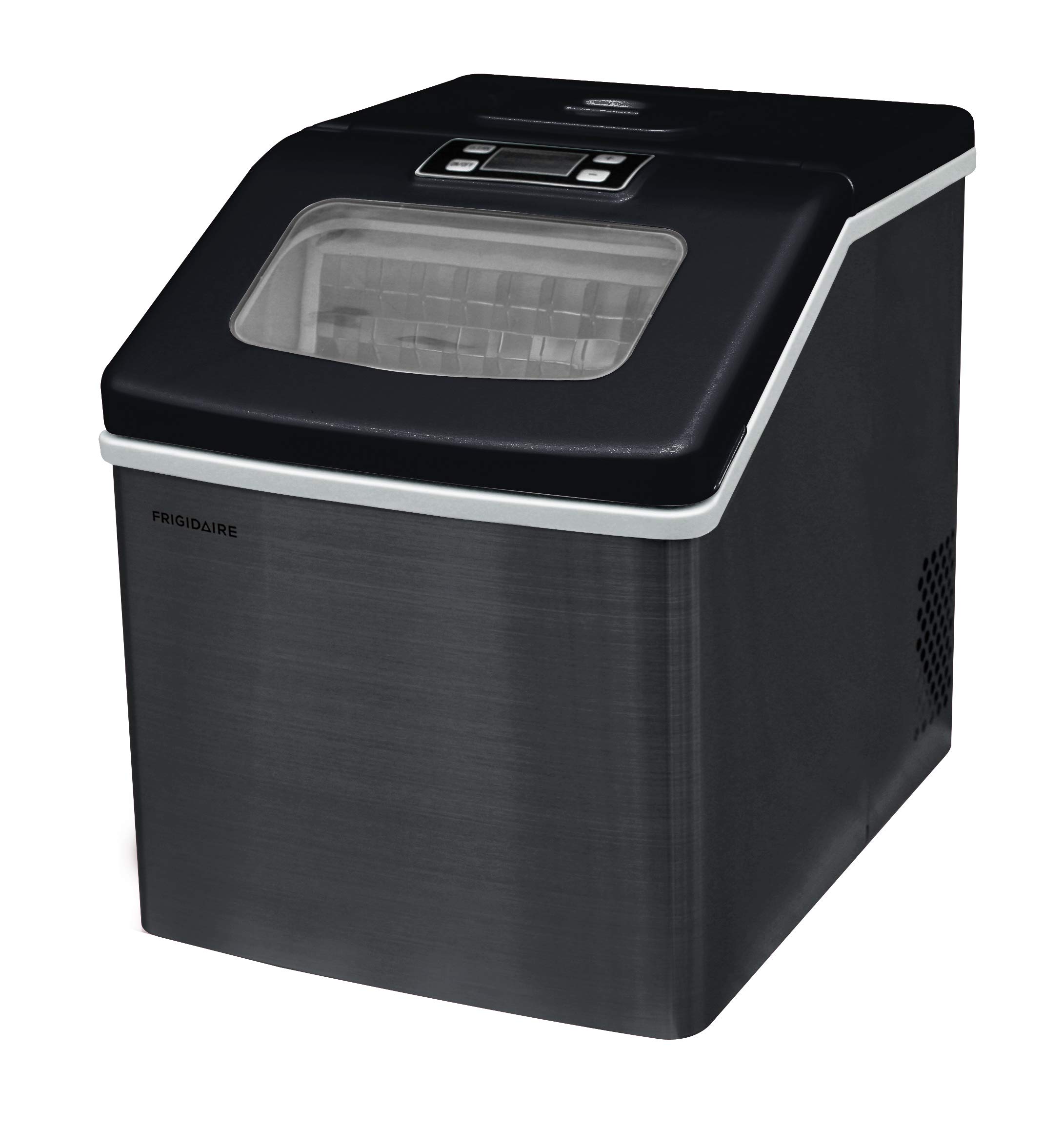 Frigidaire EFIC452-SSBLACK XL Maker, Makes 40 Lbs. of Clear Square Ice Cubes A Day, Black Stainless