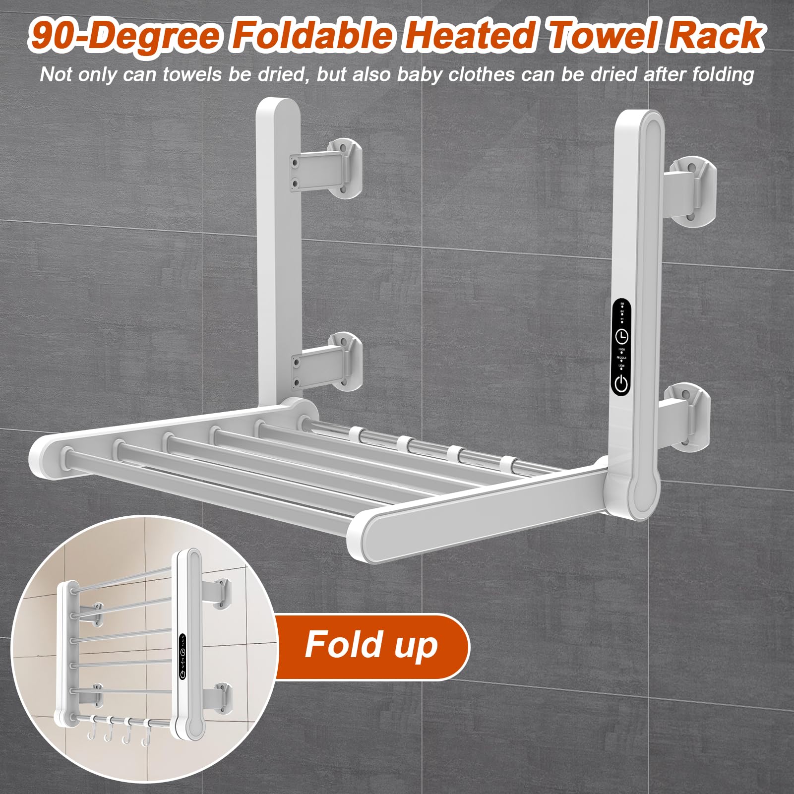 Keltne Heated Towel Rack for Bathroom, 17" x 4.3" x 13", Electric Towel Warmer Rack Wall Mounted or Adhesive, Timer and Temperature Control Drying Towel Rack Holder for Bath