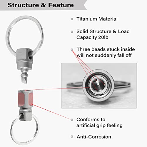RXLUY Titanium Quick Release Keychain, Detachable Convenient Double-End Swivel EDC Key Chain Ring Clip Holder Car Accessory