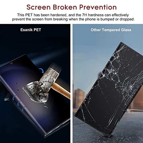 Esanik [2+2Pack] Privacy Screen Protector for Samsung Galaxy S23 Ultra 6.8-inch [NOT for S23 Plus/S23] Anti Spy PET Film(NOT Glass) with Easy Installation Frame + Camera Lens Protector Fingerprint ID Compatible