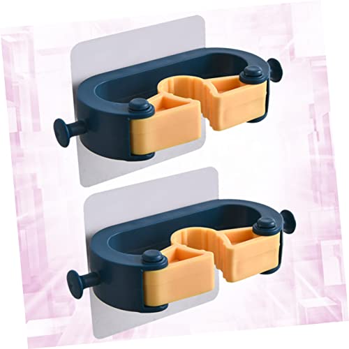 GAROZATION 2pcs Mop Broom Holder Wall Mount Clothes Rack Self Adhesive Broom Holder Wall Mount Clothing Rack Mop Wall Hanger Mop Holder Wall Mounted Clothes Rack Heavy Duty Mop Sweeper Blue