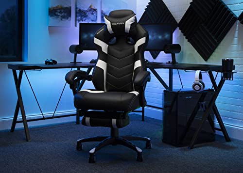 RESPAWN 110 Ergonomic Gaming Chair with Footrest Recliner - Racing Style High Back PC Computer Desk Office Chair - 360 Swivel, Adjustable Lumbar Support, Headrest Pillow, Padded Armrests - 2019 White