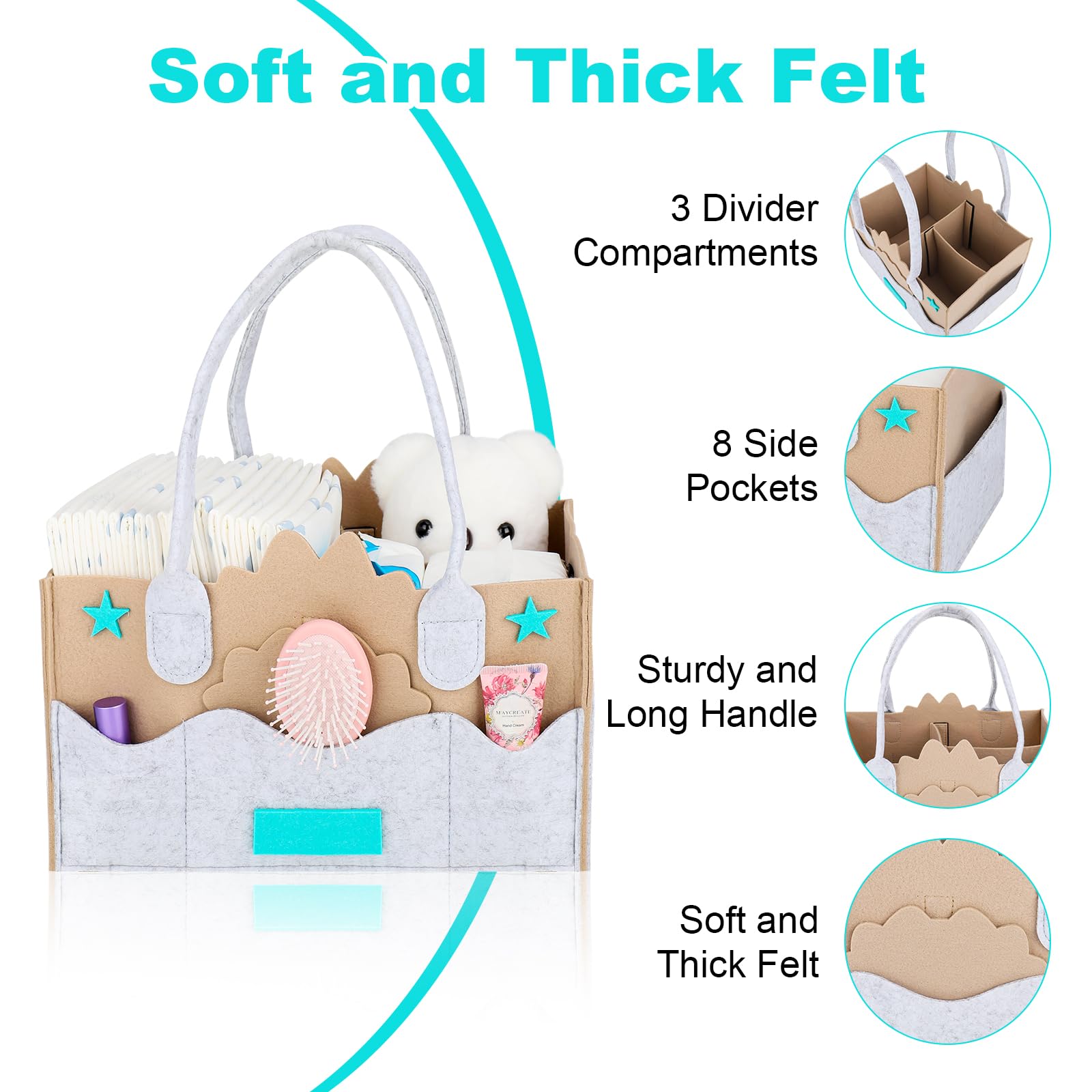 CONDRA FIELD Diaper Caddy Organizer, Nursery Storage Basket for Baby,Portable Diaper Holder for Changing Table and Car,Newborn Essentials Boy Girl Shower Gift Basket.