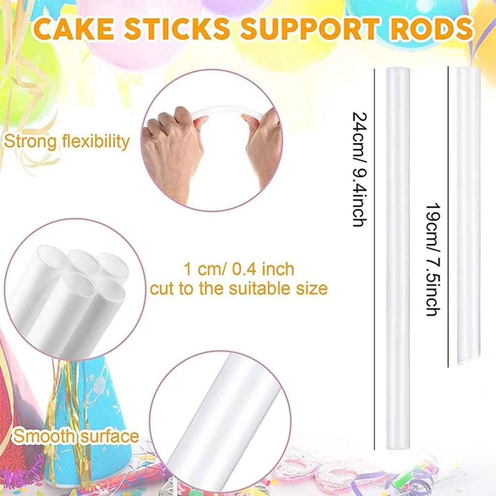 EBOCACB Smiley Plastic Cake Dowel Rods Set,12 Pcs White Plastic Cake Dowel Rods,12 Pcs Clear Cake Stacking and 4 Pcs Smiley Cake Separator Plates for 4, 6, 8, 10 Inch Cakes