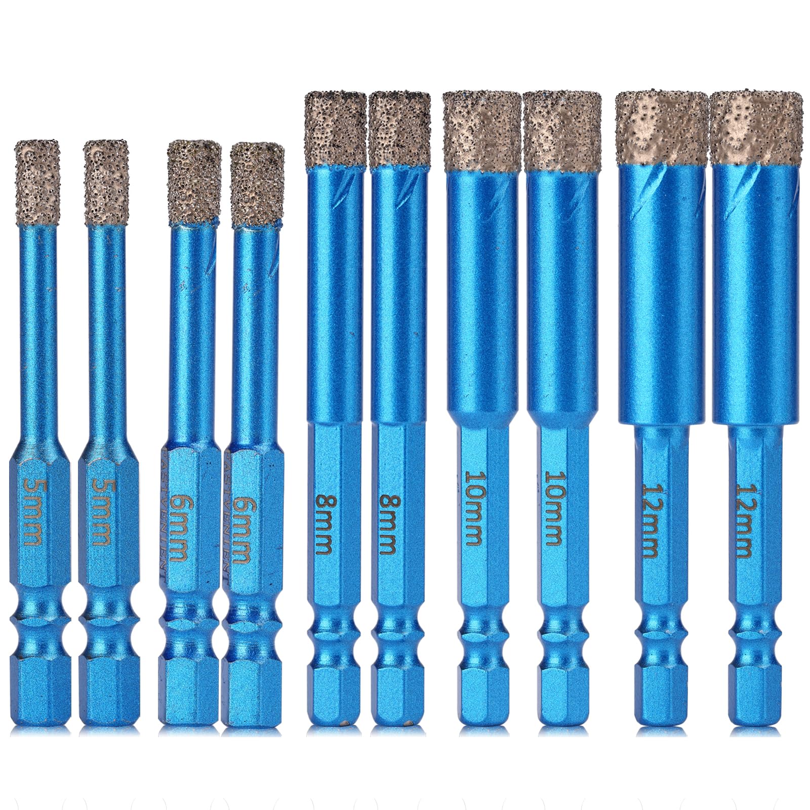 FASTVENIENT Diamond Drill Bits Set,5pcs Tile Hole Saw,Diamond Hole Saw Size(3/16”,1/4”, 5/16” 3/8”, 1/2”),1/4 Inch Hex Shank for Glass,Ceramic,Porcelain,Tiles,Marble Brick,Granite,Quartz Pots,Acrylic