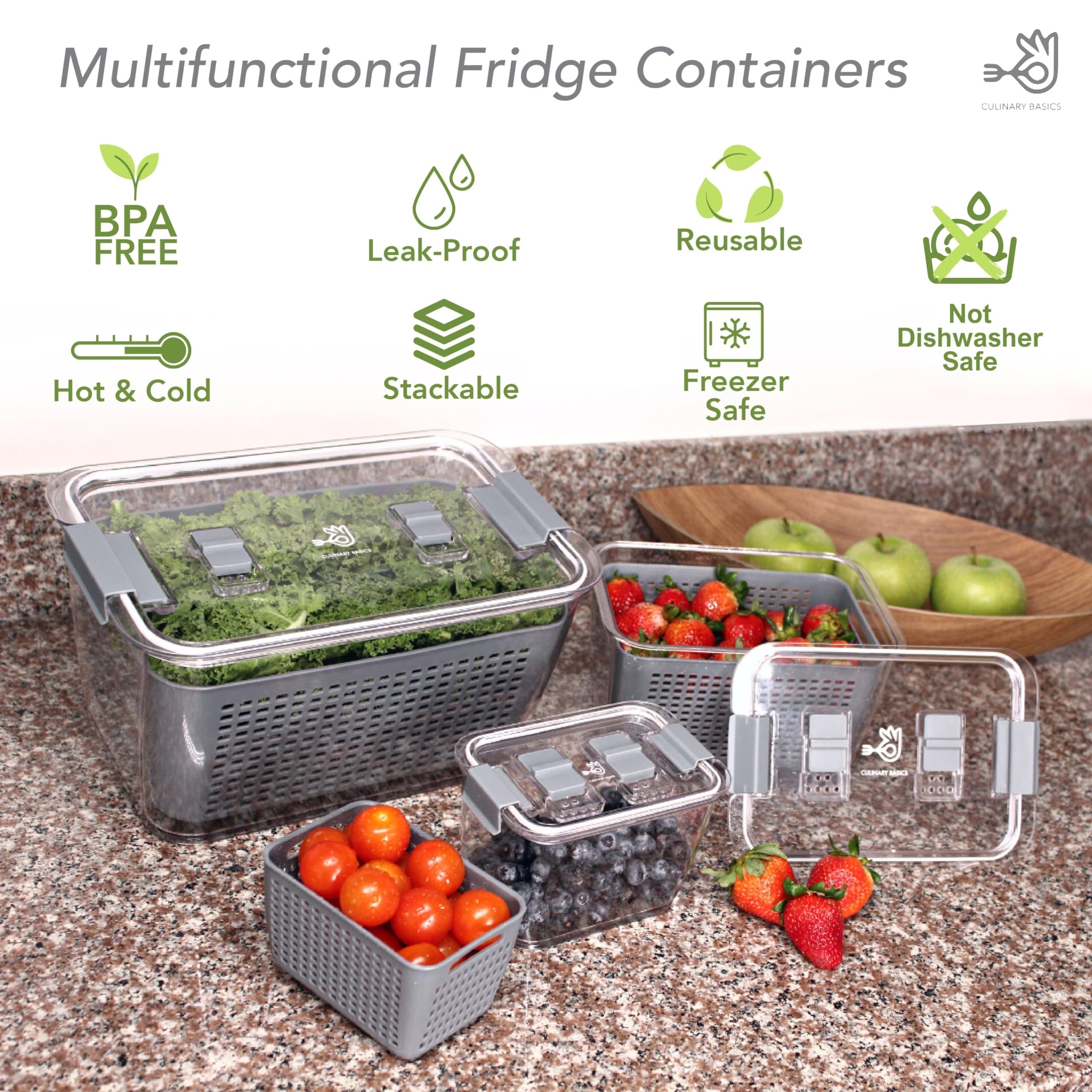 Fruit Storage Containers for Fridge Produce Saver Container for Refrigerator Vegetable Lettuce Keeper Organizer Food Berry Bin with Lid