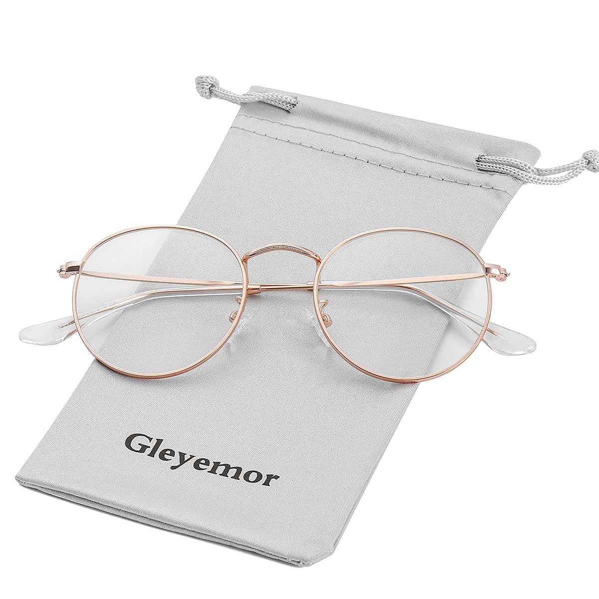 Clear Glasses for Women Men, Classic Round Metal Frame Clear Lens Fake Glasses (Gold)