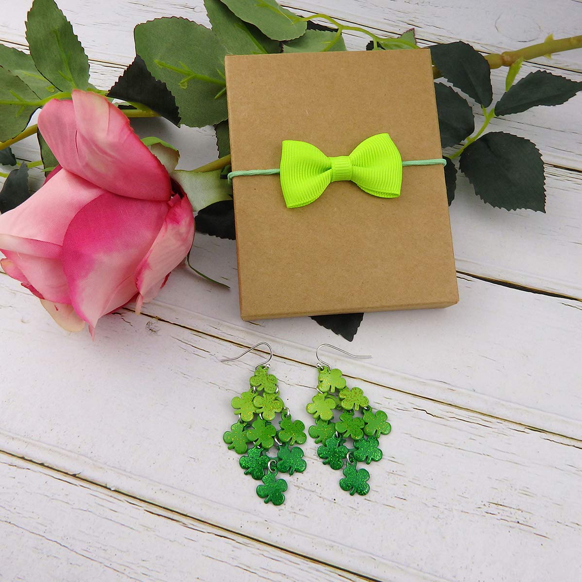 RareLove Silver Plated Multi Green Shamrock Chandelier Piercing Dangle Earrings Alloy St Patrick's Day Gift For Women