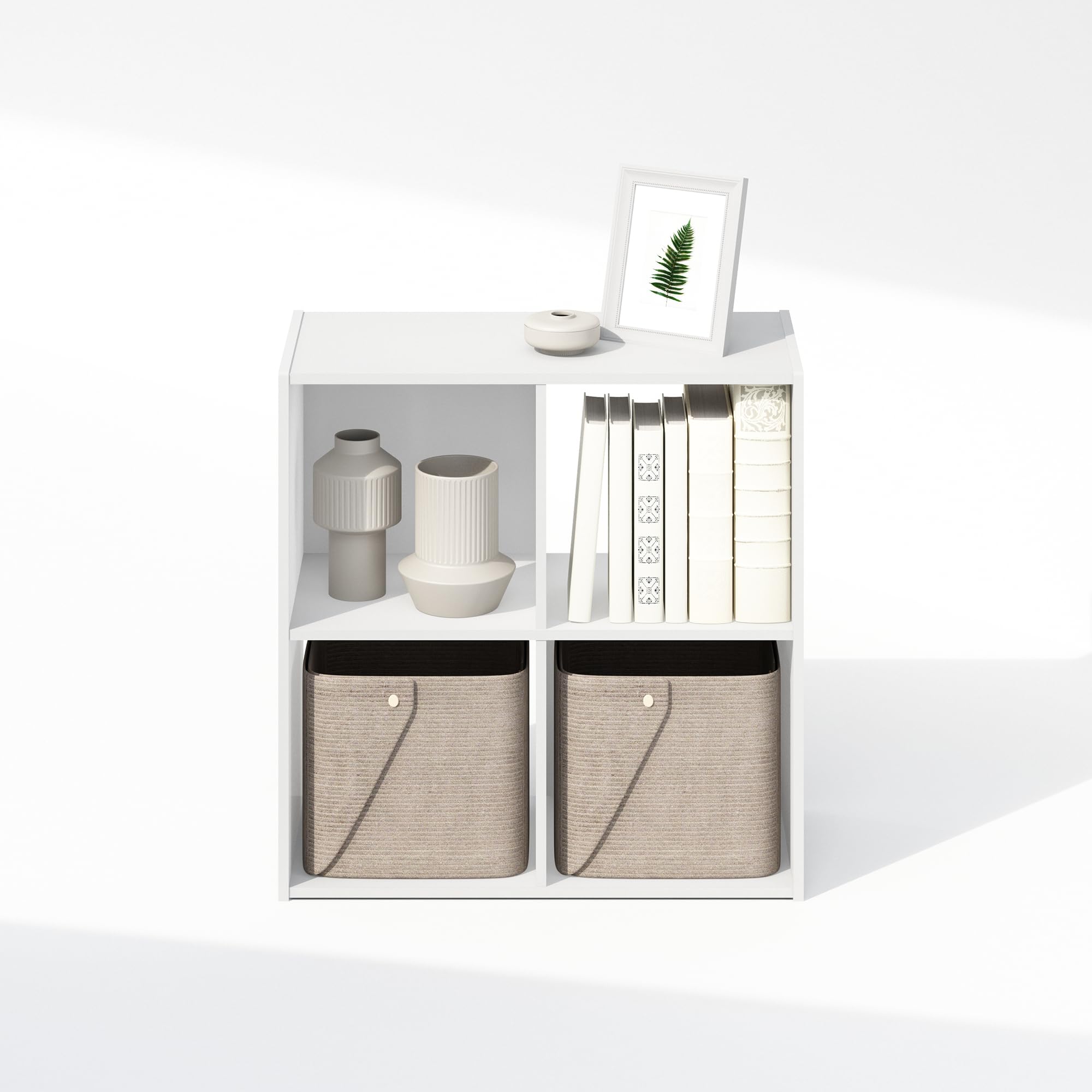 Furinno Pelli Cubic Storage Cabinet, Bookcase, Bookshelf, 4-Cube, White