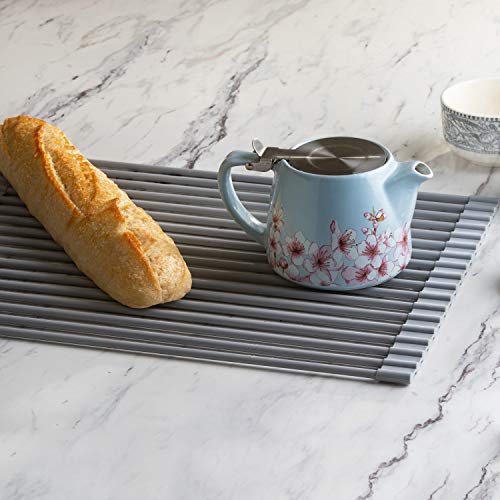 Roll Up Dish Drying Rack - Large Silicone Dish Drying Rack Over The Sink Kitchen (20.5" x 13") - Foldable Farmhouse Sink Drying Rack - Heavy- Duty Stainless Steel Core - Dishwasher Safe by DI ORO