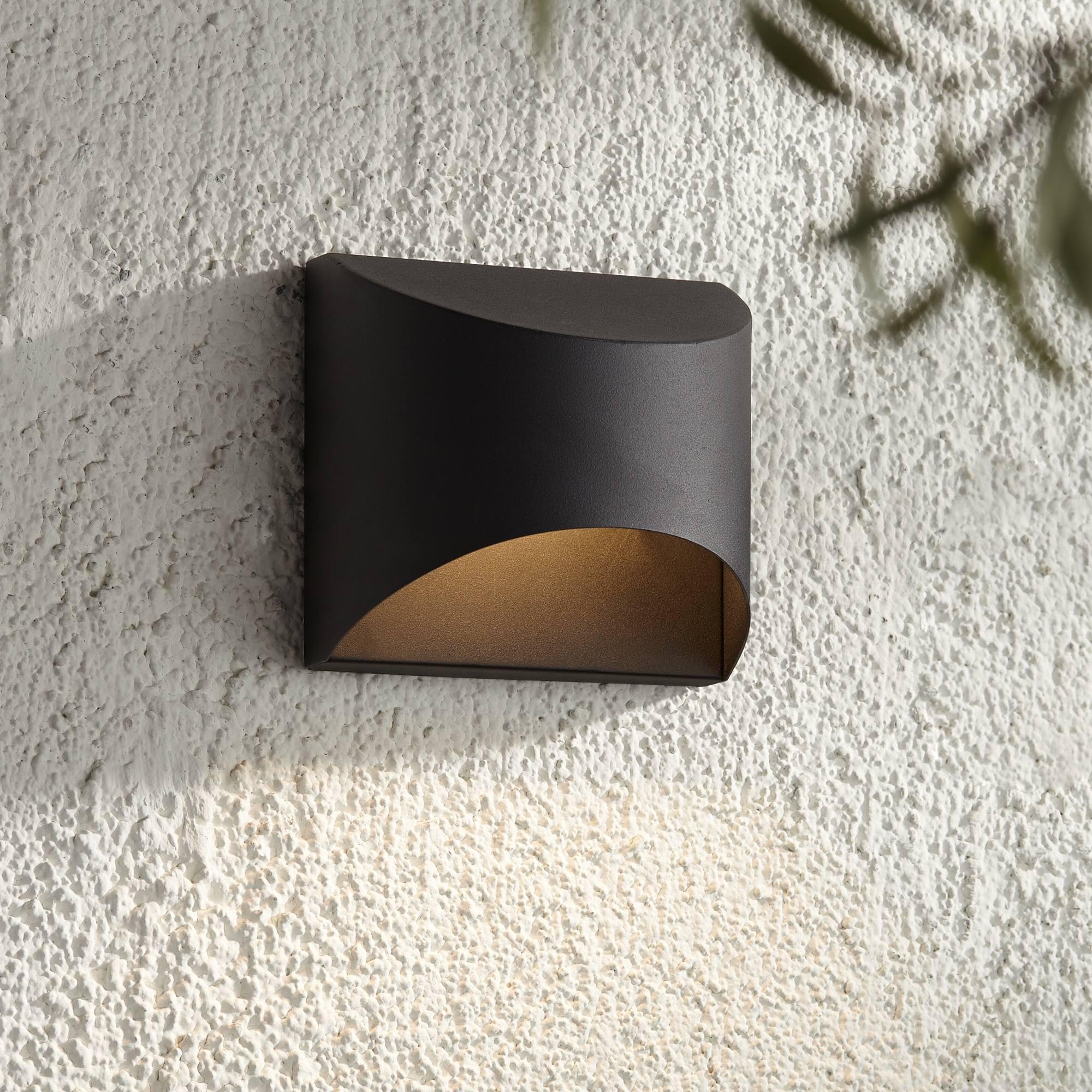 Possini Euro Design Ratner Modern Outdoor Wall Light Fixture Black LED Downlight Dark Sky 5 1/2" for Exterior Barn Deck House Porch Yard Patio Outside Garage Front Door Garden Home Roof Lawn