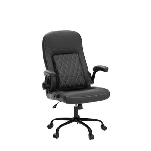 chizzysit Ergonomic Executive Office Chair with Airbag Lumbar Support,Comfortable Leather Office Desk Chair with Flip-up Arms,Computer Desk Chairs with Wheels,Home Office Desk Chairs