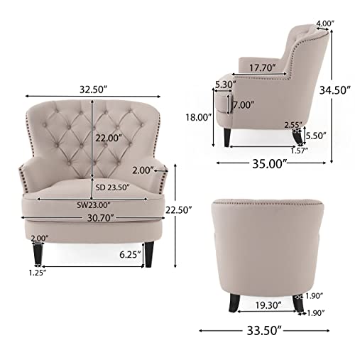 Christopher Knight Home Tafton Tufted Fabric Club Chair, Natural 33.7D x 34.6W x 34.6H in