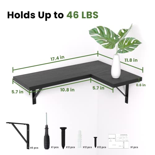 NATURE'S SOURCE Floating Corner Shelves Set of 3, Corner Shelves Wall Mounted, Floating Shelves for Bedroom Kitchen Living Room Bathroom Office- Gothic Style (Black)