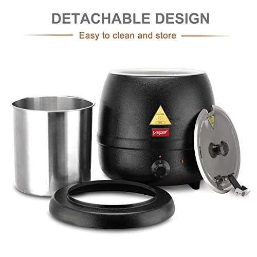 Valgus Commercial Grade 10.5QT Soup Kettle Warmer with Stainless Steel Hinged Lid, Detachable Pot,Temperature Control Knob for Big Family Gathering and Restaurant, Black