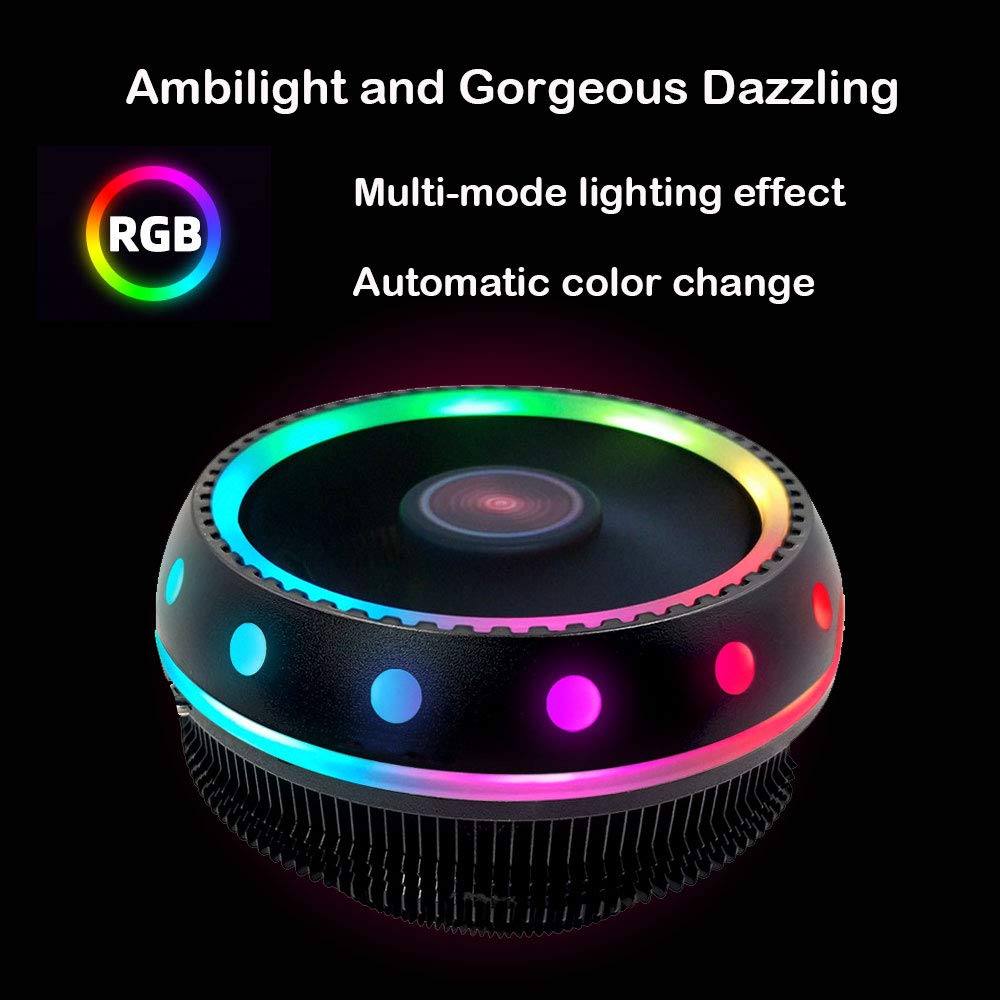 Conisy CPU Cooler, Aluminum CPU Air Cooling Heatsink with RGB LED Fan, for Intel and AMD Socket (LGA 115X/AM4 Compatible) (Colorful)