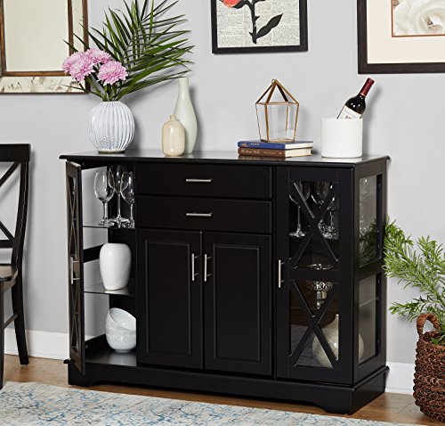 Target Marketing Systems Kendall Dining Buffet Cabinet with Storage, Modern 2-Drawer Kitchen Sideboard Doors, and 2 Adjustable Glass Shelves, 47.25" Inch, Black