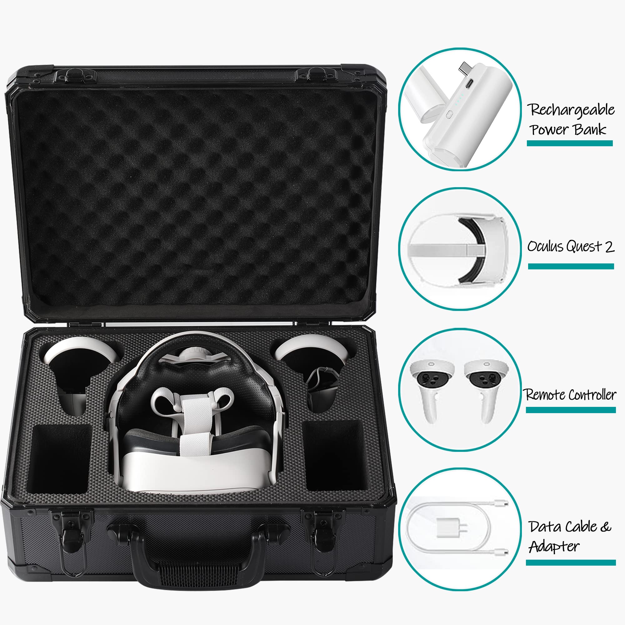 D DACCKIT Hard Case for Oculus Quest 2 - Carrying Case Compatible with Oculus Quest 2 VR Gaming Headset & Accessories, Also fits Elite Strap