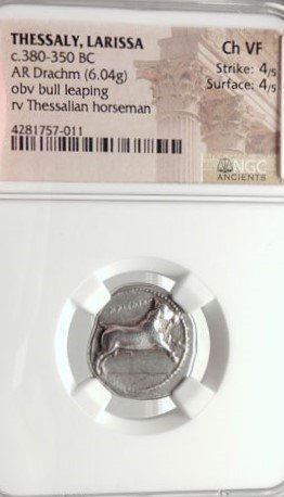 GR 380-350 BC Ancient Greece Antique Silver Greek Coin AR Drachm Choice Very Fine NGC