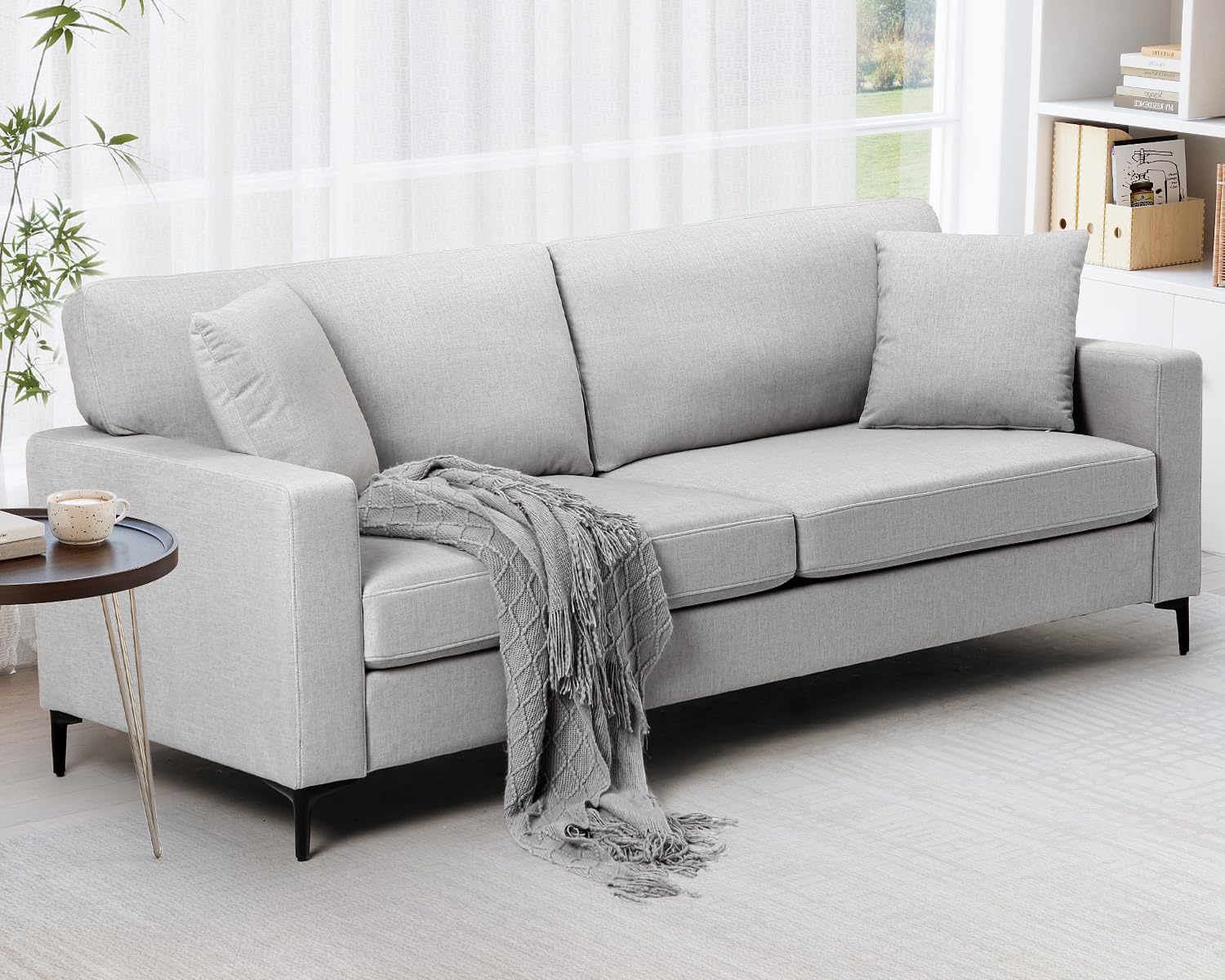 GarveeHome 83 Inch Sofa, Comfy Couch, Modern Sofa, 3 Seater Sofa with Deep Seat, Lounge Cozy Sofa for Living Room Apartment Small Space, Linen Sofa (Light Gray