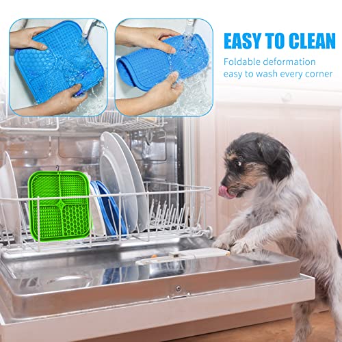 Licking Mat Slow Feeder for Dogs and Cats, Premium Lick Pad with Suction Cups for Dog Anxiety Relief, Slow Feeder Dog Bowls, Bathing, Grooming and Training, 2 Pack (Green and Blue)